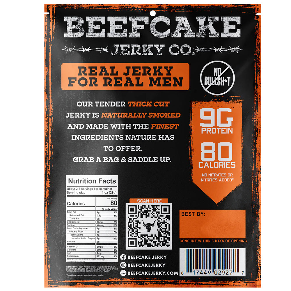 Beefcake Jerky Co Beef Original Jerky 2.7oz 9g Protein 80 Calories BC0 ...