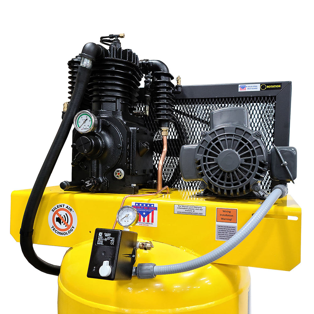 EMAX 5 HP 80 Gallon 19 CFM Air Compressor 1 Phase 2 Stage Silent Air E ...