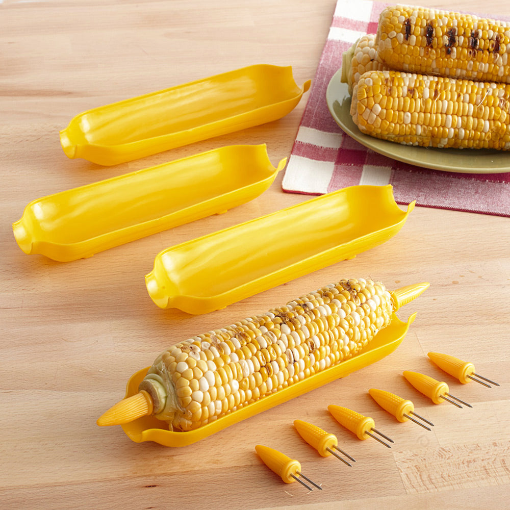 Mr Bar-B-Q Corn On The Cob Serving Set Four Boats Eight Skewers Plasti ...