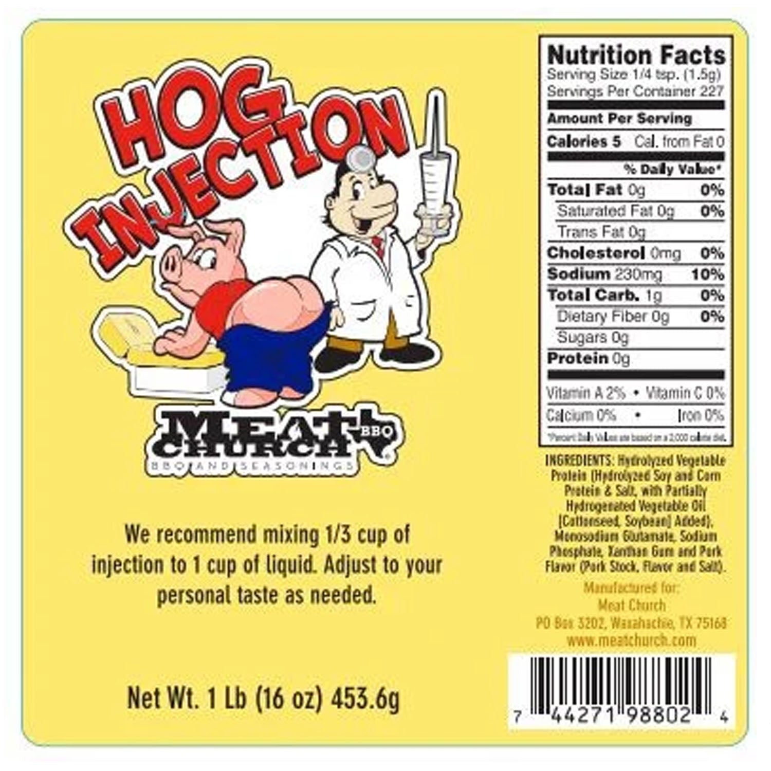 Meat Church Hog Injection Marinade BBQ Pork Recipe 16 Oz Resealable Ba ...